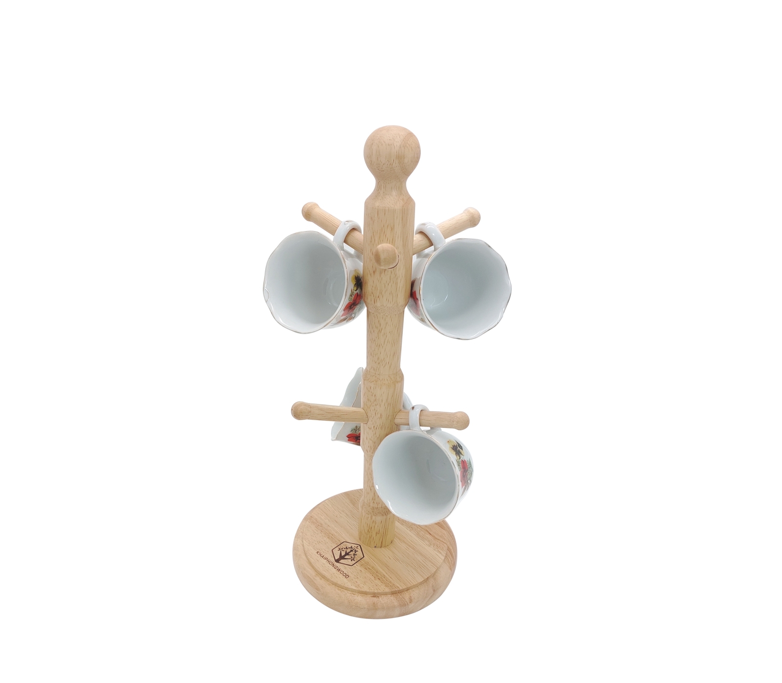 11018: Round Mug tree, natural varnish